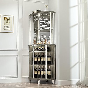 QNICE 71" LED Lights Industrial Bar (Dark Rustic Oak-1)