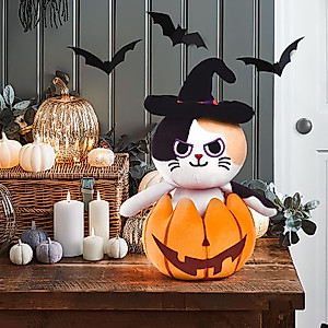 FUN LITTLE TOYS Halloween Cat Plush Pumpkin Popper, Spooky Cute Stuffed Cat for Kids, Halloween Stuffed Animals Toy for Halloween Decorations Indoor, Party Favors Prize, 8.5 Inches