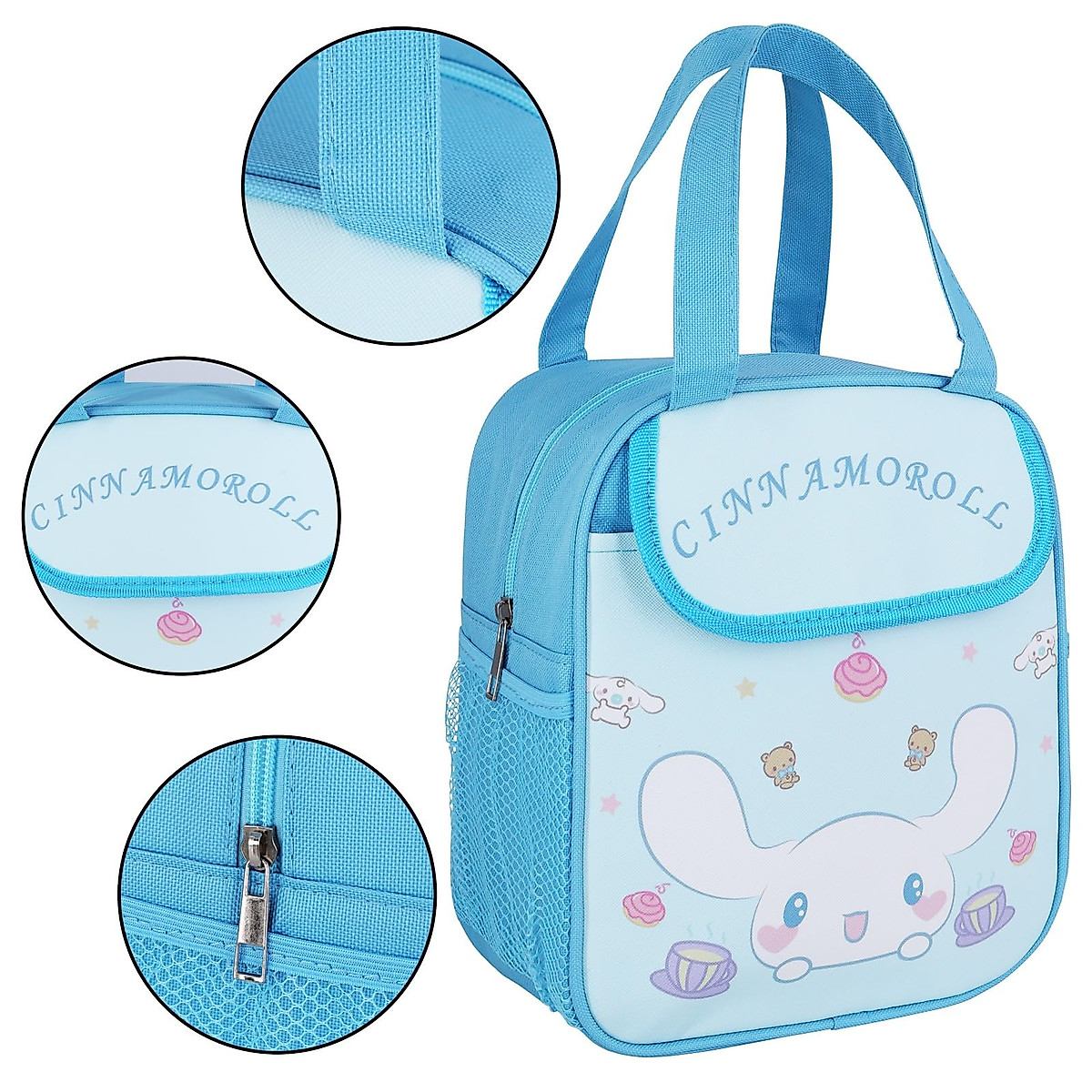 Roffatide Anime Cinnamoroll Big Ear Lunch Bag for Man Woman Leakproof Lunch Box Large Compartment Heat Preservation for Cold Two Applicable Lunch Container Tote for Work Travel Blue