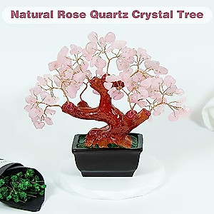 Parma77 Feng Shui Natural Rose Pink Quartz Crystal Money Tree Bonsai Style Decoration for Wealth and Luck