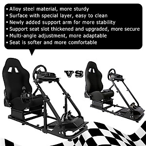 Minneer Immersion Racing Simulator Cockpit/with Black Seat/Fit for Thrustmaster,FANTEC,logitech G25,G29,G92,G923 /Height Adjustable Gaming Steering Wheel Stand/Wheel&Pedals Not Included