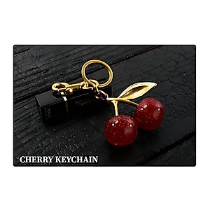 Lmuwecno Luxurious 18K Gold Plated Cherry Bag Charm, Cherry Keychain Accessory Purse Charm(Red)