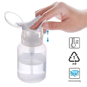 Biutee Cleaner Bottle Clear Bottle 1 PCS Push Down Empty Lockable Pump Dispenser Bottle for Nail Polish and Makeup Remover 200ml (1 PCS)