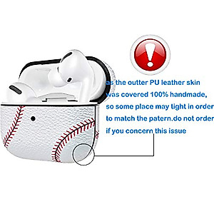 Tekcoo AirPods Pro Case, [Front LED Visible] AirPods Accessories Cover Compatible with Apple Airpods Pro 2019 Protective PC Plastic Inner + PU Vegan Leather Pattern Skin & Keychain [Baseball]