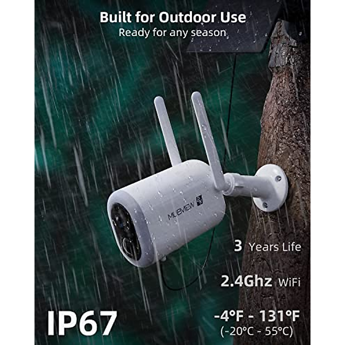 MUBVIEW Solar Security Cameras Wireless Outdoor Floodlight, 2K Outdoor Camera Wireless, Home Security Camera Outdoor, 800 Lumens Light/Siren/14000 Battery/2.4G WiFi/2-Way Talk/IP67/SD/Cloud