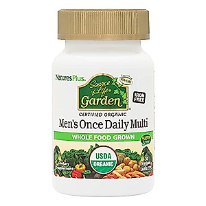 NaturesPlus Source of Life Garden Certified Organic Mens Once Daily Multivitamin - Pure, Natural Whole Food Ingredients - Energy Boost - 30 Vegan Tablets (30 Servings)