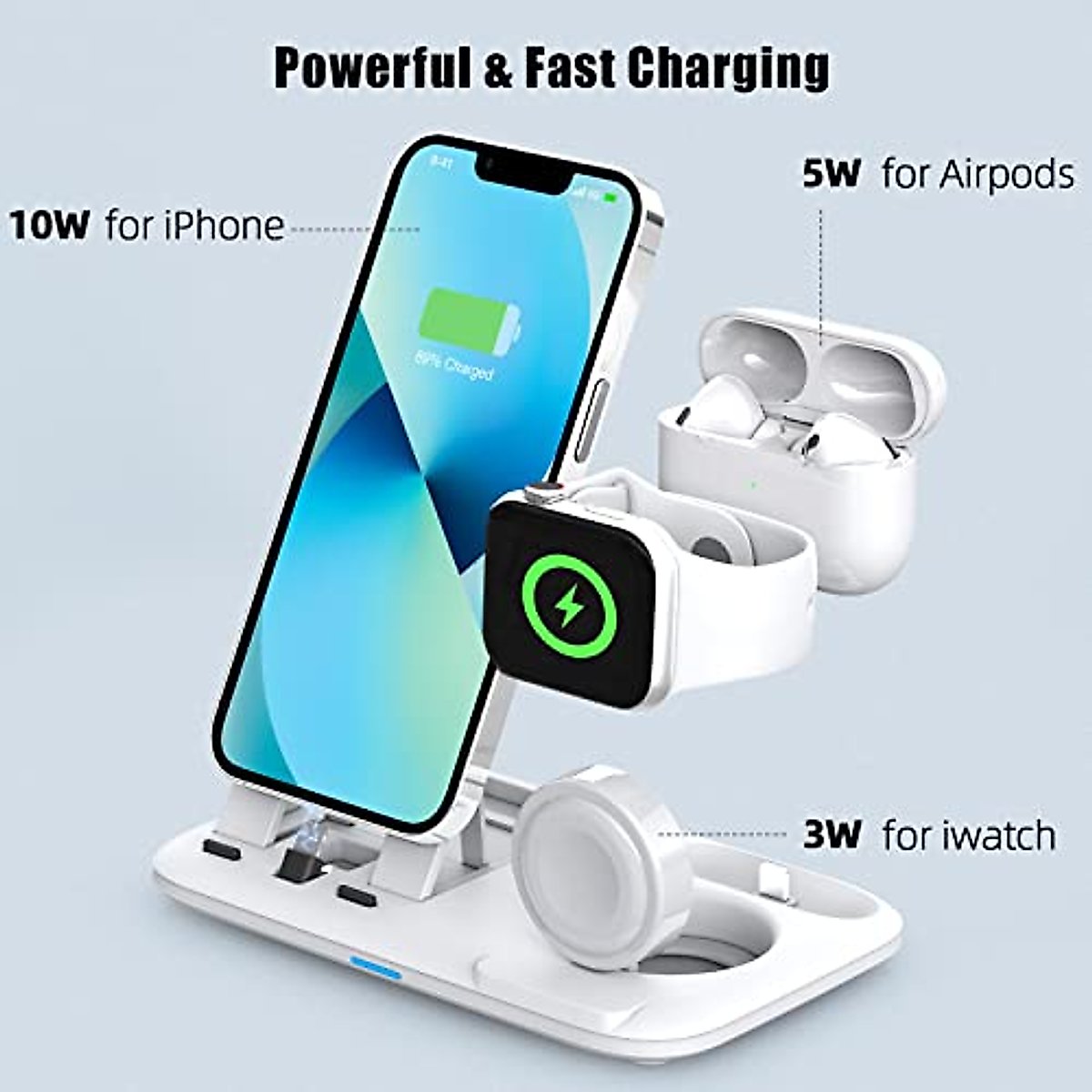 OLEBR 3 in 1 Charging Station for Multiple Devices Apple Bedside Charging Stand for iPhone and Apple Watch 7/6/SE/5/4/3/2/1 Charging Dock for AirPods Pro/3/2/1 (with 12W Fast Charger) White