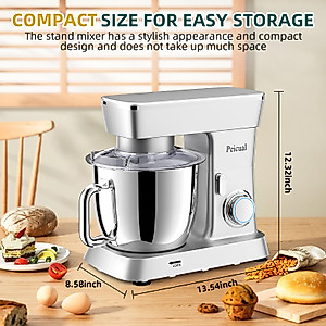 Peicual Stand Mixer, 5.5QT 10+P Speed Tilt-Head Kitchen Electric Mixer, Food Mixer with Stainless Steel Bowl, Dough Hook, Flat Beater, Wire Whisk, Splash Guard for Daily Use - Silver