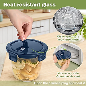 Glass Soup Container with Lid, 3-Cup Glass Soup Meal Prep Bowl with Lid, Glass Food Freezer Storage Container for Soup Tupperware Microwavable, Dark Blue 1 Pack