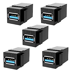 XIUXIU USB 3.0 Keystone Jack Inserts,5pcs USB to USB Adapters Female to Female Connector,Female Coupler Insert Snap-in Connector Socket Adapter Port for Wall Plate Outlet Panel-Black(Black-5 Pack)