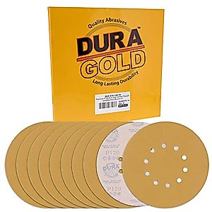 Dura-Gold Premium 9" Drywall Sanding Discs - 120 Grit (Box of 10) - 10 Hole Pattern Sandpaper Discs with Hook & Loop Backing, Fast Cutting Aluminum Oxide Abrasive - For Drywall Power Sander, Sand Wood