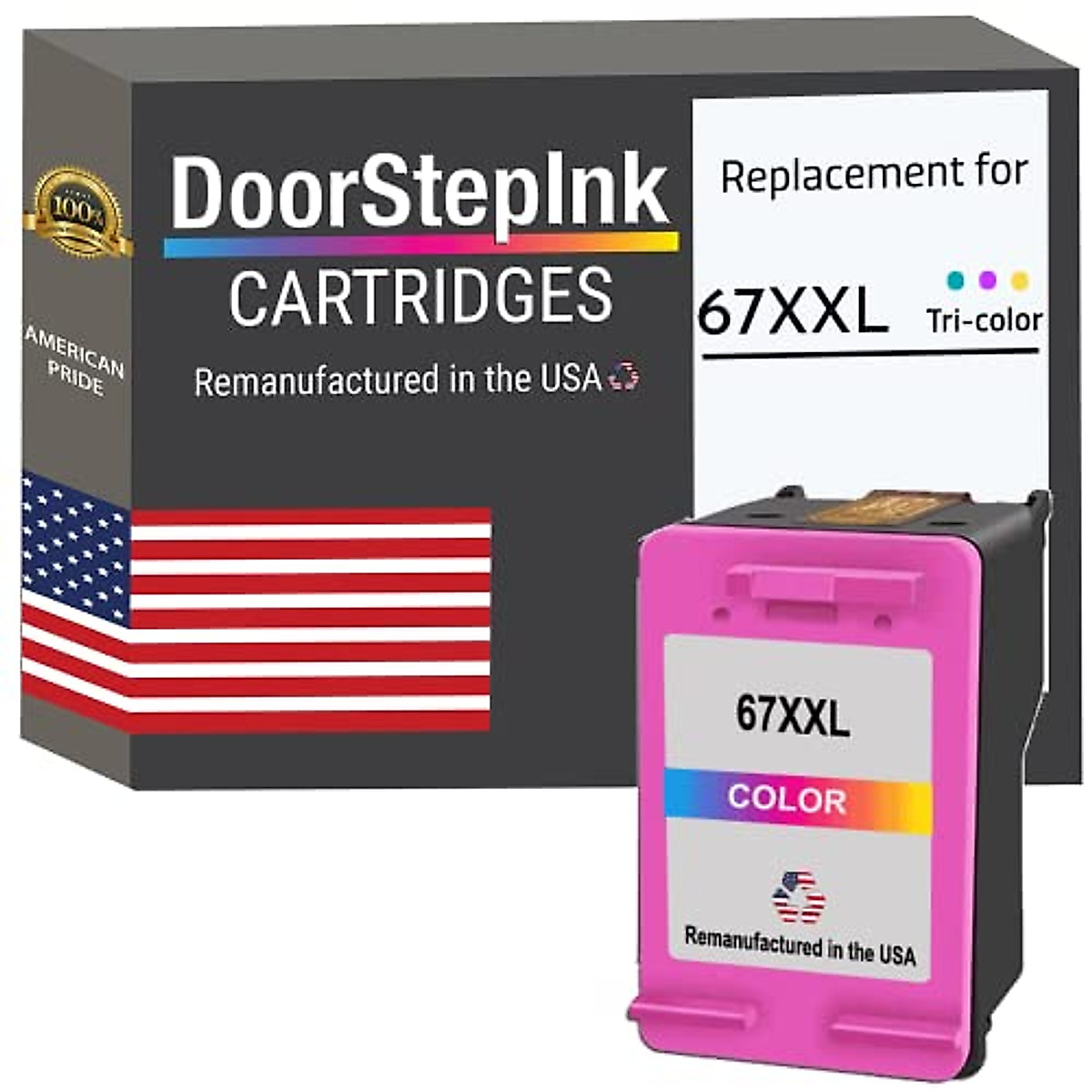 DoorStepInk Remanufactured in The USA Ink Cartridge Replacement for HP 67XXL 67 XXL Color for HP DeskJet 2724 2725 2755e 4155 e Envy 6055 6075 6455