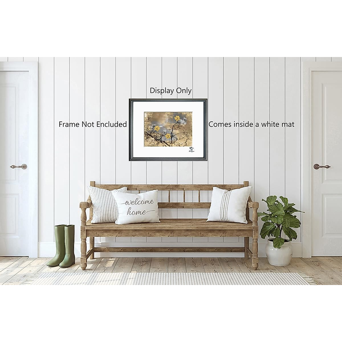 Yellow and Brown Rustic Flowers Moon Photography Art Matted Wall Decor Picture