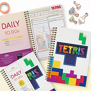 Tetris To Do List Daily Task Checklist Planner Time Management Notebook by Bright Day Non Dated Flex Cover Spiral Organizer 8.25 x 6.25