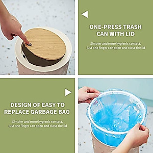 IBPNKFAZ89 Small Trash Can with Lid Rose Gold Floral Rose Gold Leaf Seamless Rose Gold Abstract Seamless Garbage Bin Wood Waste Bin Press Cover Round Wastebasket for Bathroom Bedroom Office Kitchen