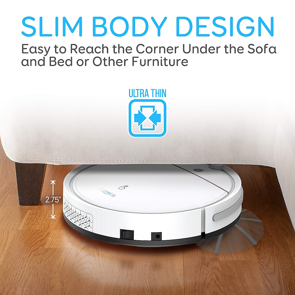 SereneLife Smart Automatic Robot Vacuum Cleaner - Slim Rechargeable Electric Robotic Vacuum Cleaner w/ Self Programmed Navigation, Anti-Fall Sensors - Carpet, Hardwood, Tile PUCRCX10 , White