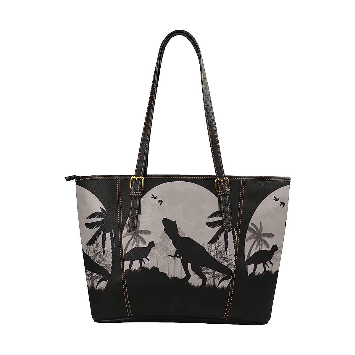 InterestPrint Womens Handbags Ladies Purses Shoulder Bags Tote Bag Dinosaurs Dinosaurs T-Rex in Front Full Moon