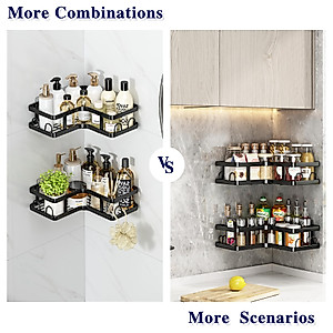 pavtner Corner Shower Caddy, Adhesive Stainless Steel Shower Shelf Shower Caddy, Corner Shower Shelves for Inside Shower, Shower Organizer Shelf With 8 hooks, Shower Storage Organizer Rack Black