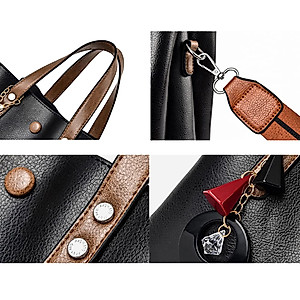 GJGJTER Top-handle Handbags Tote for Women Soft PU Purse Shoulder Crossbody Bag with Exquisite Pendant-Black