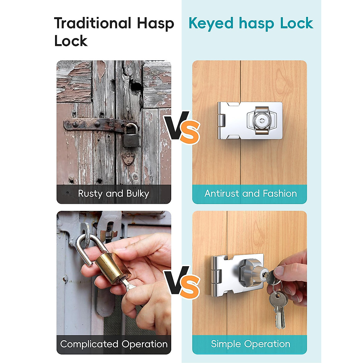 I-EASYDWW Keyed Hasp Locks, Cabinet Locks, Twist Knob Keyed Locking Hasp for Cabinet Small Door, Zinc Alloy with Iron Chrome Plating, with Keys and Screws, Silver, 2.5 Inches