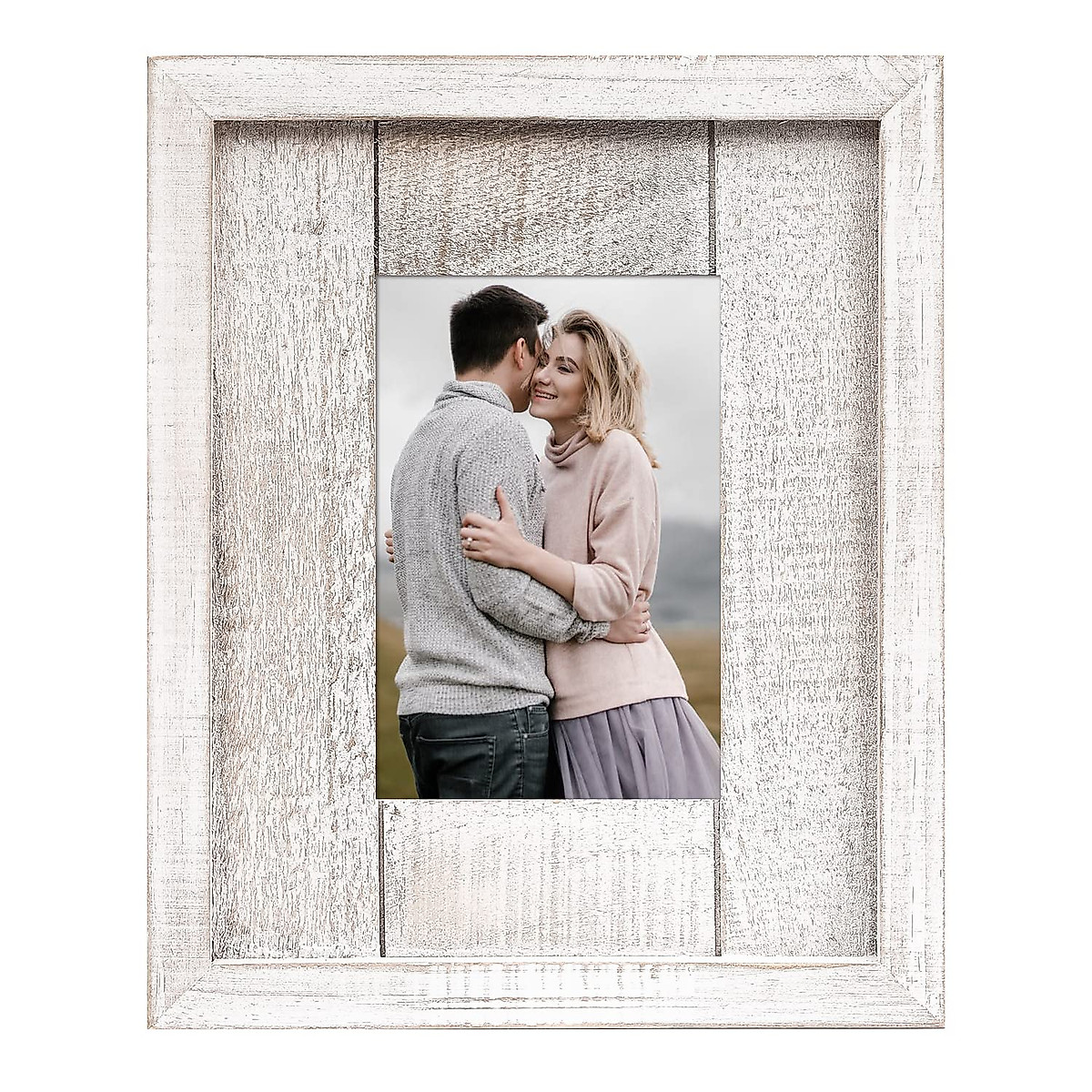 Adeco Handcrafted Rustic Wooden Picture Frames with Real Glass to Display 5 x 7 Inch Photo for Wall Hanging and Tabletop, Distressed White