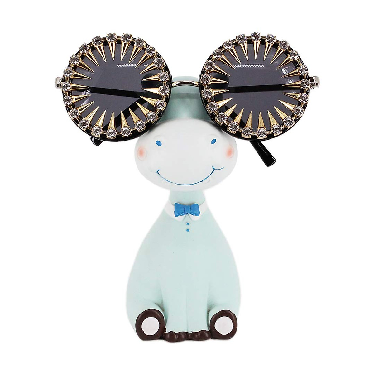 Naimo Sparkling Crystal Round Sunglasses UV Protection Punk Rivet Rhinestone Glasses Eyewear