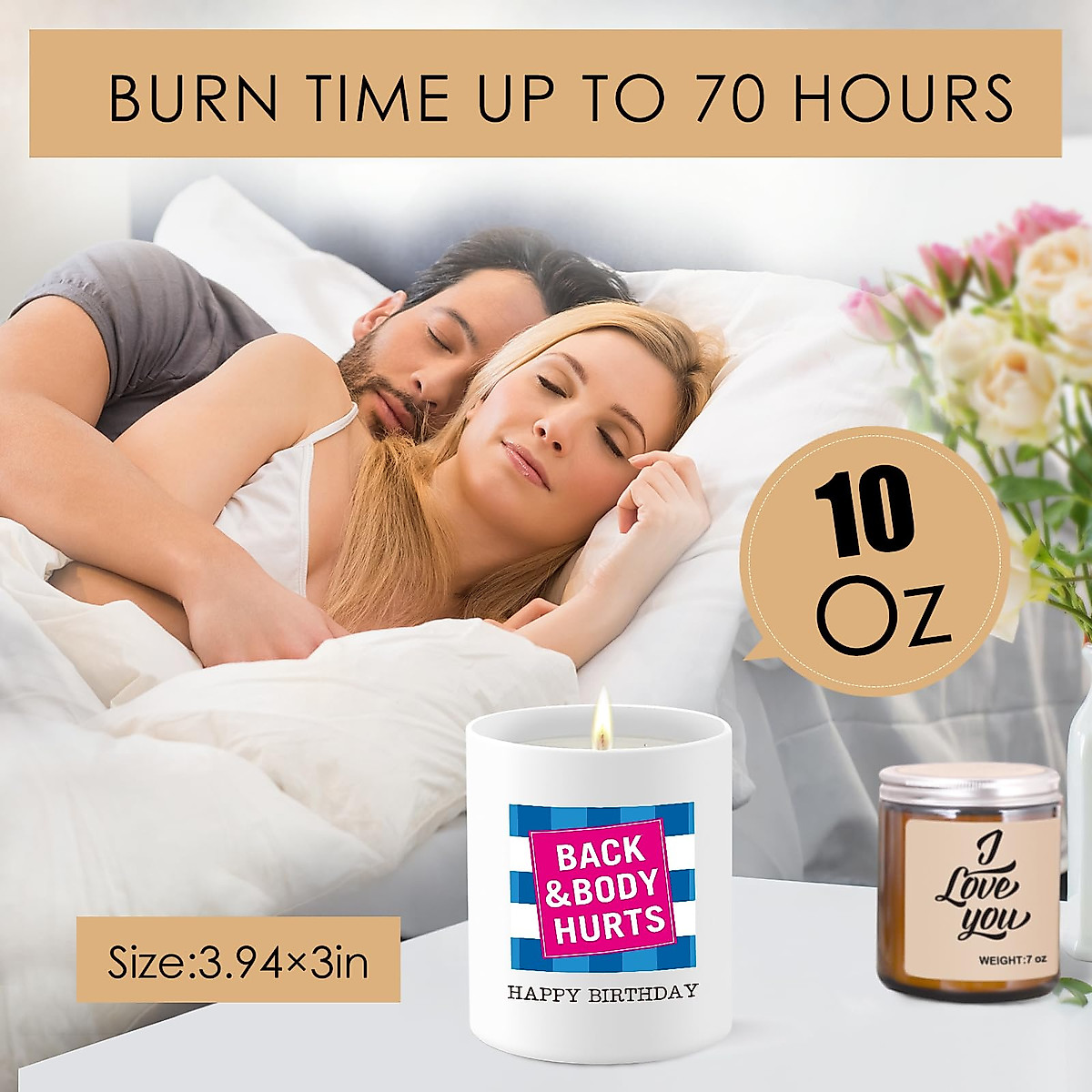 Birthday Candle Gifts, Funny Happy Birthday Candle Gifts, Unique Christmas Birthday Gifts Ideas for Mom, Dad, Sister, Coworker, Back and Body Hurts Scented Soy Candle, 10OZ