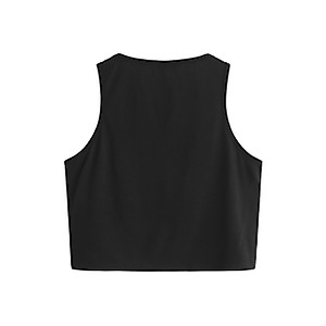 SweatyRocks Women's Casual Sleeveless Round Neck Workout Crop Tank Top Shirts Sun Black L