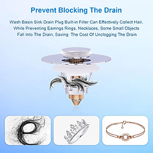 【Pack of 2】 Bathroom Sink Stopper, Plug with Sink Filter and Hair Catcher, Universal Pop Up Drain Stopper for 1.1-1.5 Inch Washbasin/Drain Holes, Replacement Drain Plug/Sink Cover/Strainer Rerdeim