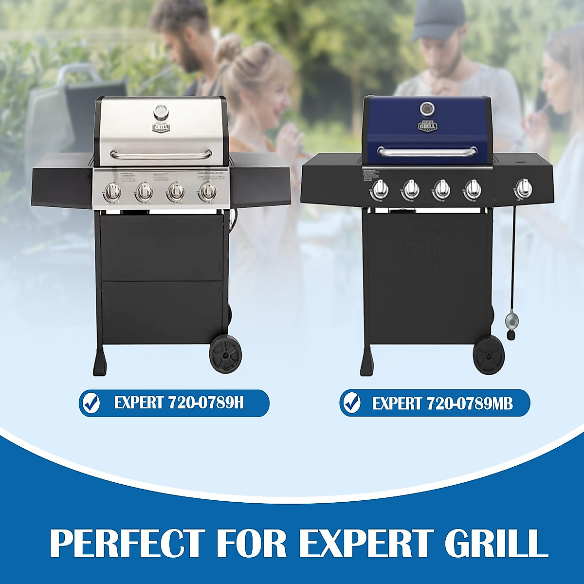 SafBbcue EG Grill Parts Kit for Expert Grill 4 Burner 720-0789H Gas Grill Replacement Parts, Expert 720-0789MB Gas Grill Parts, Grills Coking Grates, Heat Plates Flame Tamer, Burner Tubes, Heavy Duty