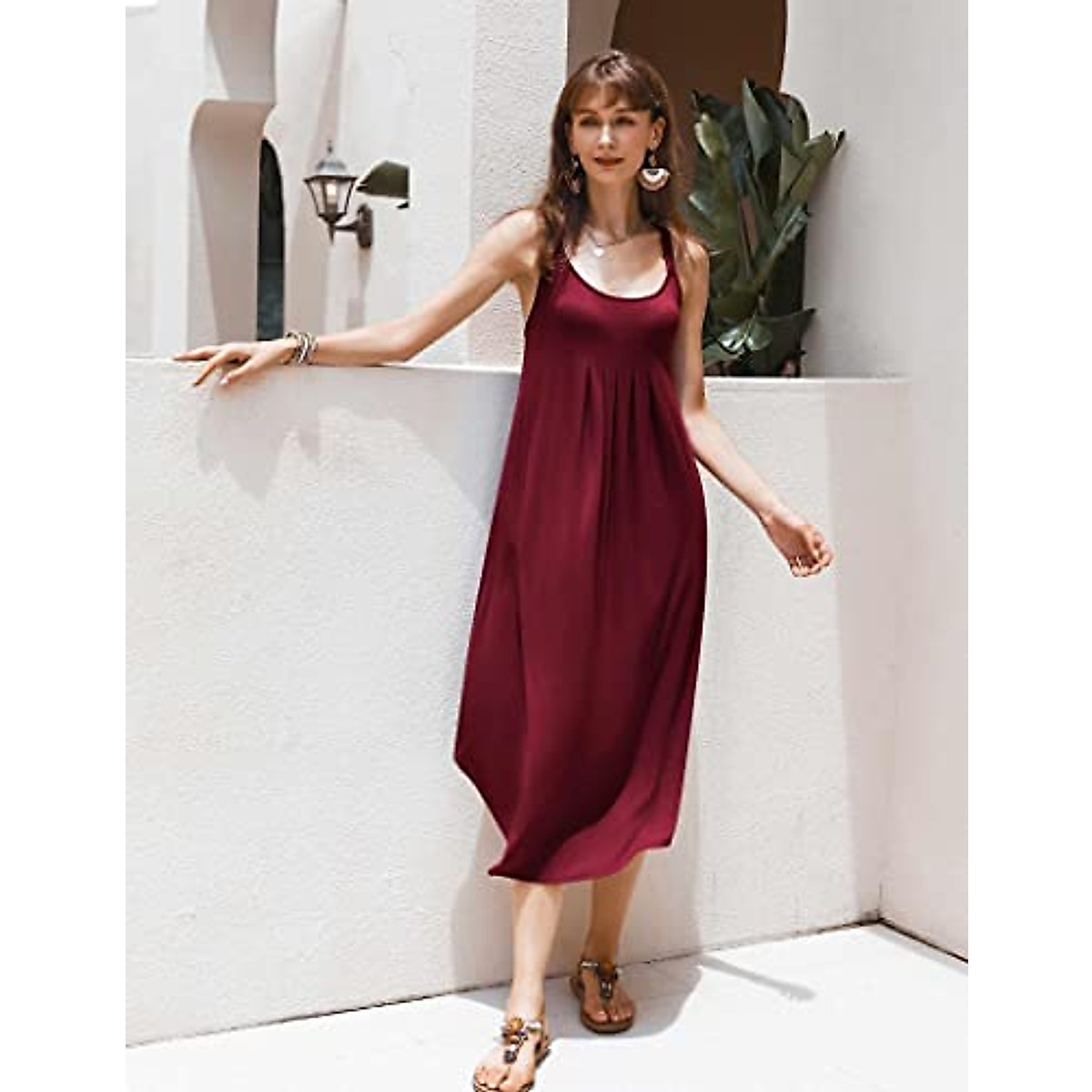 Ekouaer Nightgowns for Women Night Shirt Sleeveless Sleepwear Sleep Dress Cotton Sleepshirt (Wine Red XL)