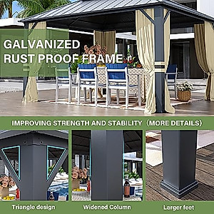 12' x 14' Hardtop Gazebo,Outdoor Galvanized Steel Metal Double Roof Gazebo with Curtains and Netting for Patios,Gardens,Lawns,Cream