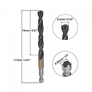 uxcell High Speed Steel Hex Shank Twist Drill Bit, 8.5mm Drilling Dia with 1/4 Inch Hex Shank 117mm Length