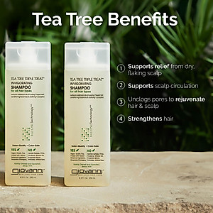 GIOVANNI Tea Tree Triple Treat Invigorating Shampoo - Cooling Peppermint, Eucalyptus & Rosemary, Helps Strengthen & Rejuvenate Hair & Scalp, Salon Quality, Paraben Free, Tea Tree Shampoo - 8.5 oz