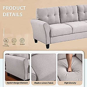 WILLIAMSPACE Grey Living Room Sofa Loveseat, 2 Seats Modern Upholstered Couch, Linen Sofa Couch Furniture for Home Office (Loveseat)