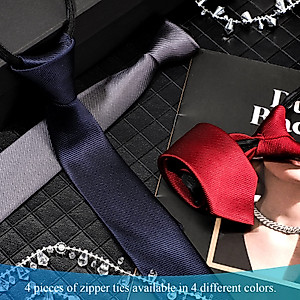 Xinnun 4 Pieces Zipper Ties for Men Adjustable Men's Neckties Zip on Tie for Men Zipper Skinny Necktie Clip on Slim Tie(Black, Navy, Grey, Dark Red)