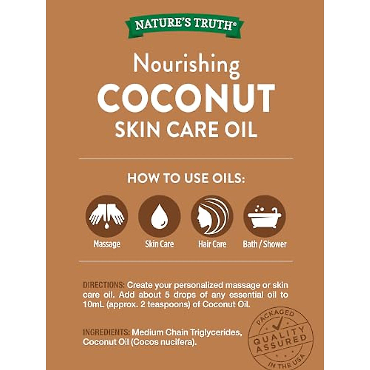 Nature's Truth Coconut Oil Liquid for Skin | 4 oz | Unscented Base Oil | Paraben Free