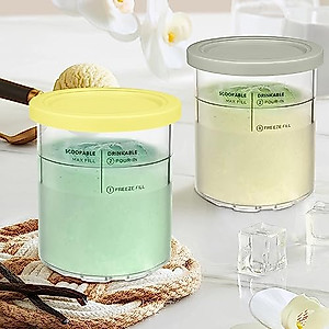 FIRJOY 24 oz. Containers | Extra Replacement Pints and Lids for Ninja Creami Deluxe - Compatible with NC501, NC500 Series (2 Pack - Grey, Yellow)