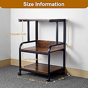 HAIRIESIS 3 Tier Printer Stand with Wheels Printer Desk, Multipurpose Office and Home Storage Rack, Removable and Fixed Printer Stand for Fax Machines, Scanners, Rolling Cart Stand Vintage Brown