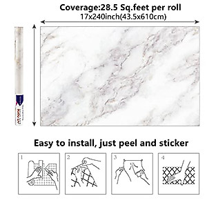 Arthome Marble Contact Paper Peel and Stick Wallpaper 17''x240'' Self Adhesive Decorative Vinyl Film Waterproof for Table,Countertop,Cabinet,Shelf Liner Removable Stick On Wall Covering