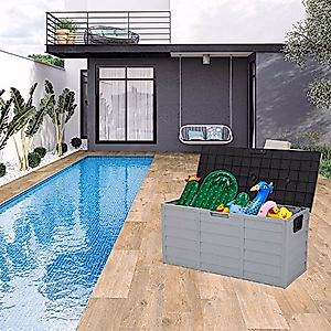 75Gallon Waterproof Outdoor Deck Box, 260L Plastic Outdoor Storage Box, Lockable Outdoor Storage Container Furniture Tools Storage Bench for Patio, Pool, Garden, Garage (Black)