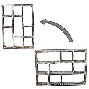MyGift Rustic Shadow Box, 9-Compartment Torched Wooden Freestanding & Wall Mountable Knickknack Display Shelf, Curio Shelves