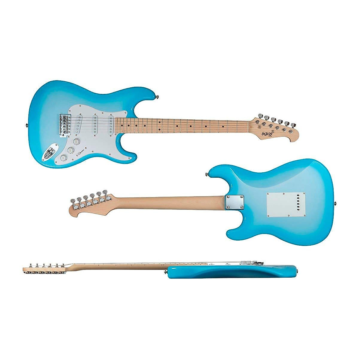 Monoprice Cali Classic Electric Guitar - Blue, 6 Strings, Double-Cutaway Solid Body, Right Handed, SSS Pickups, Full-Range Tone, With Gig Bag, Perfect for Beginners - Indio Series