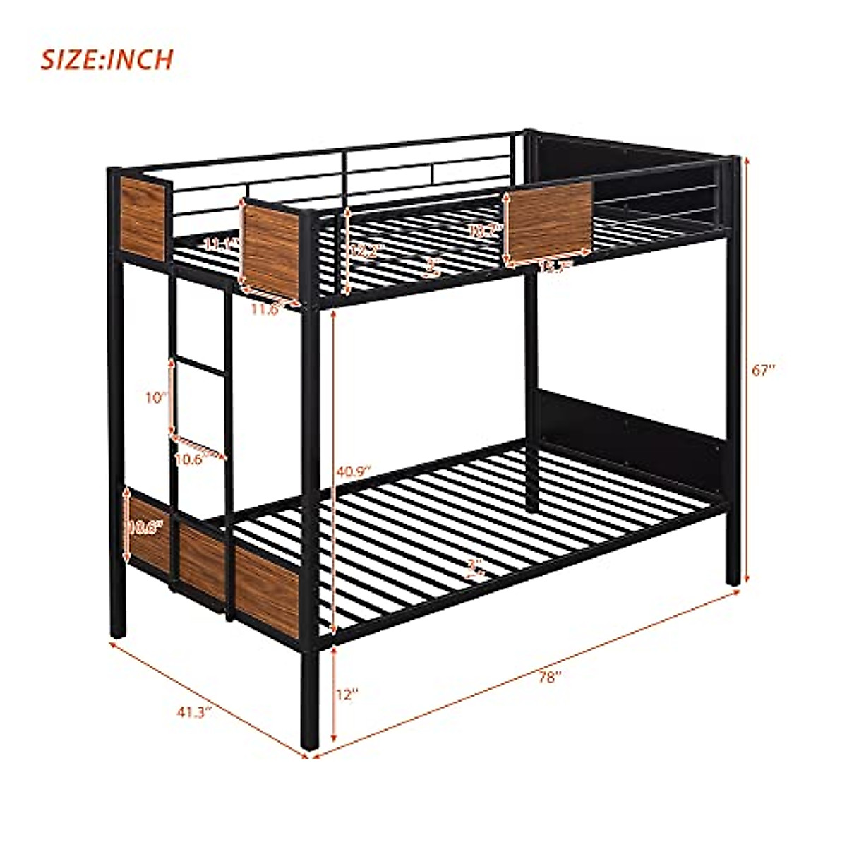 Twin-over-twin bunk bed modern style steel frame bunk bed with safety rail, built-in ladder for bedroom, dorm, boys, girls, adults (OLD SKU:MF190839AAD)