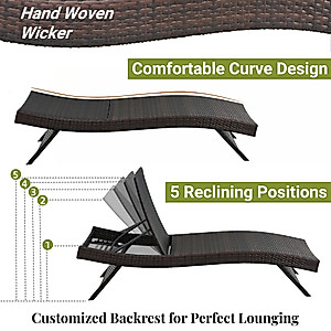 PE Rattan Chaise Lawn Sunbathing Chairs with End Table, 79'' Long Reclining Chair Set of 2, Chaise Longue Wicker Reclining Lounge Chair for Patio, Poolside, Lawn, Garden