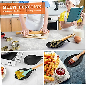 Angoily 12 Pcs Spoon Mat Black Spoon Rest Hot Pads Spoon Holder Rest Cooking Spoon Chopstick Rests Tea Spoons Buffet Spoon Rest Silicone Hot Pad Pot Silicone Spoon Tableware