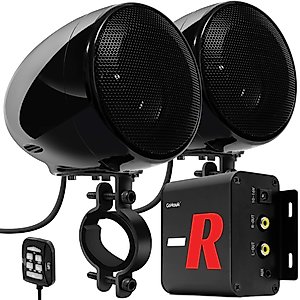 GoHawk TN4-R Amplifier 4" Full Range Waterproof Bluetooth Motorcycle Stereo Speakers 1 to 1.5 in. Handlebar Mount Audio Amp System Harley Touring Cruiser ATV UTV RZR, AUX, FM Radio
