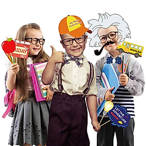 Konsait 46Count Back to School Photo Booth Props, First Day of School Welcome Decorations,Apple Pencil Stationery Chalkboard Decor for New Grade Celebrating Classroom Kindergarten Party Supplies