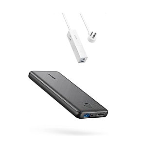 Anker Portable Charger, 313 Power Bank (PowerCore Slim 10K) 10000mAh and Travel Power Strip USB C, 511 USB Power Strip, 2Outlets & 3USB Ports, 5ft Soft Extension Cord