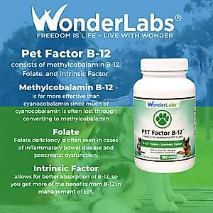 Wonder Laboratories Pet Factor B-12 | Vitamin B-12 in Methylcobalamin Form | Popular in Treatment of EPI in Dogs. 90 Count